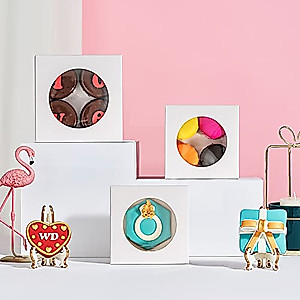 RomanticBaking 100 Pack individul Pyo Valentine Cookies Boxes With Window 4 3/8" x 4 3/8" x 1 1/5" Small Gift Boxes Mini Dount Boxes Pie Boxes