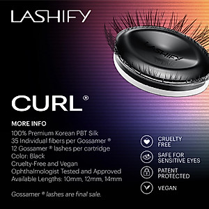 Lashify Curl 12mm Gossamer DIY Eyelash Extensions Refill, Black, Easy False Eyelashes for a Natural Look