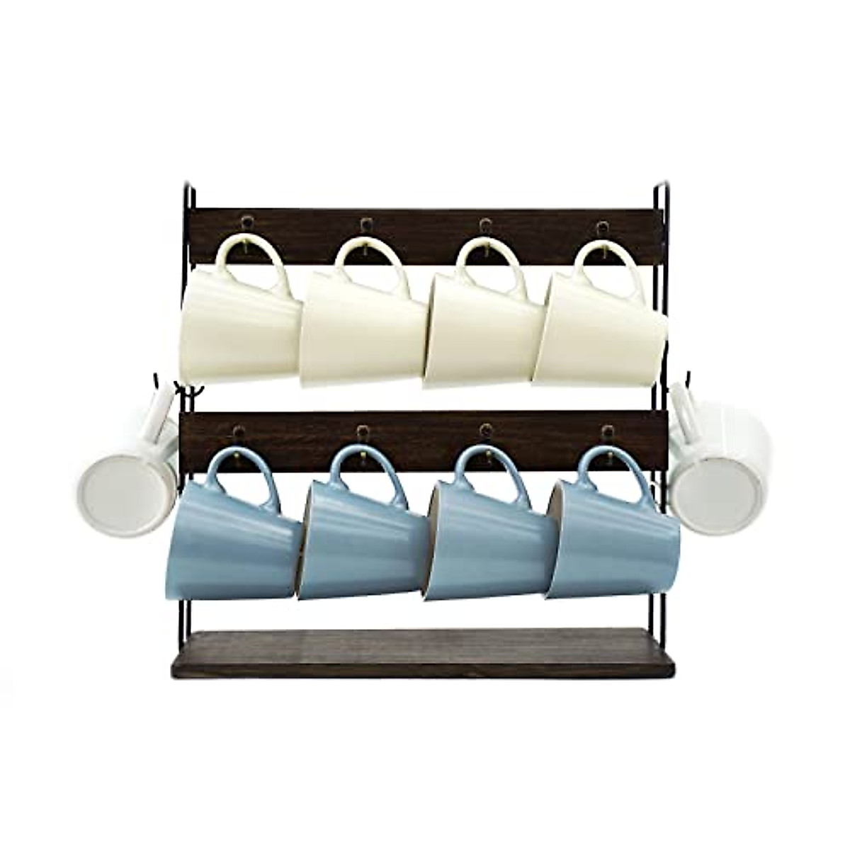 Wood Coffee Mug Rack Holder Stand with Metal Frame and Wooden Shelf for Coffee, Countertop 2 Tier Tea Cups Display Organizer for Home & Kitchen