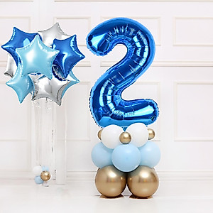 2nd Birthday Balloon for Boys, 40 Inch Balloon Number 2 Dark Blue, Large Foil Mylar Star Two Balloon Light Royal Blue Silver, Helium Globos Azules 2 Balloon for Birthday Graduation Party Decoration