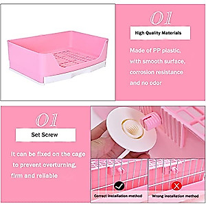 WEWAYKGJ Rabbit Litter Box Large Rabbit Potty Box with Drawer Bunny Corner Litter Pan Potty Trainer Pet Toilet with Cleaning Set for Adult Hamster Guinea Pig Ferret Bunny and Other Animals(Pink)
