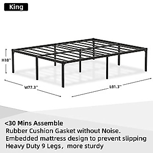 LUKIROYAL King Bed Frames - King Bed Frame No Box Spring Needed - King Size Platform Bed Frame with Safety Rounded Corners, Easy Assembly Bed Fram, Noiseless Storage Space Under, Black