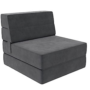 Pemberly Row Microfiber 3-in-1 Comfy Flip Out Chair & Sleeper in Gray