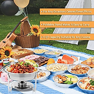 Naviocean Chafing Dish Buffet Set Chafers and Buffet Food Warmers for Parties 5 QT Round Chafing Servers Dish with Glass Cover Food Catering Chafers for Catering Event Buffet Banquet (2 Packs)