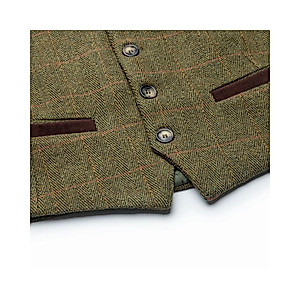 Walker and Hawkes - Men's Derby Tweed Alcott Waistcoat - Dark Sage - Large