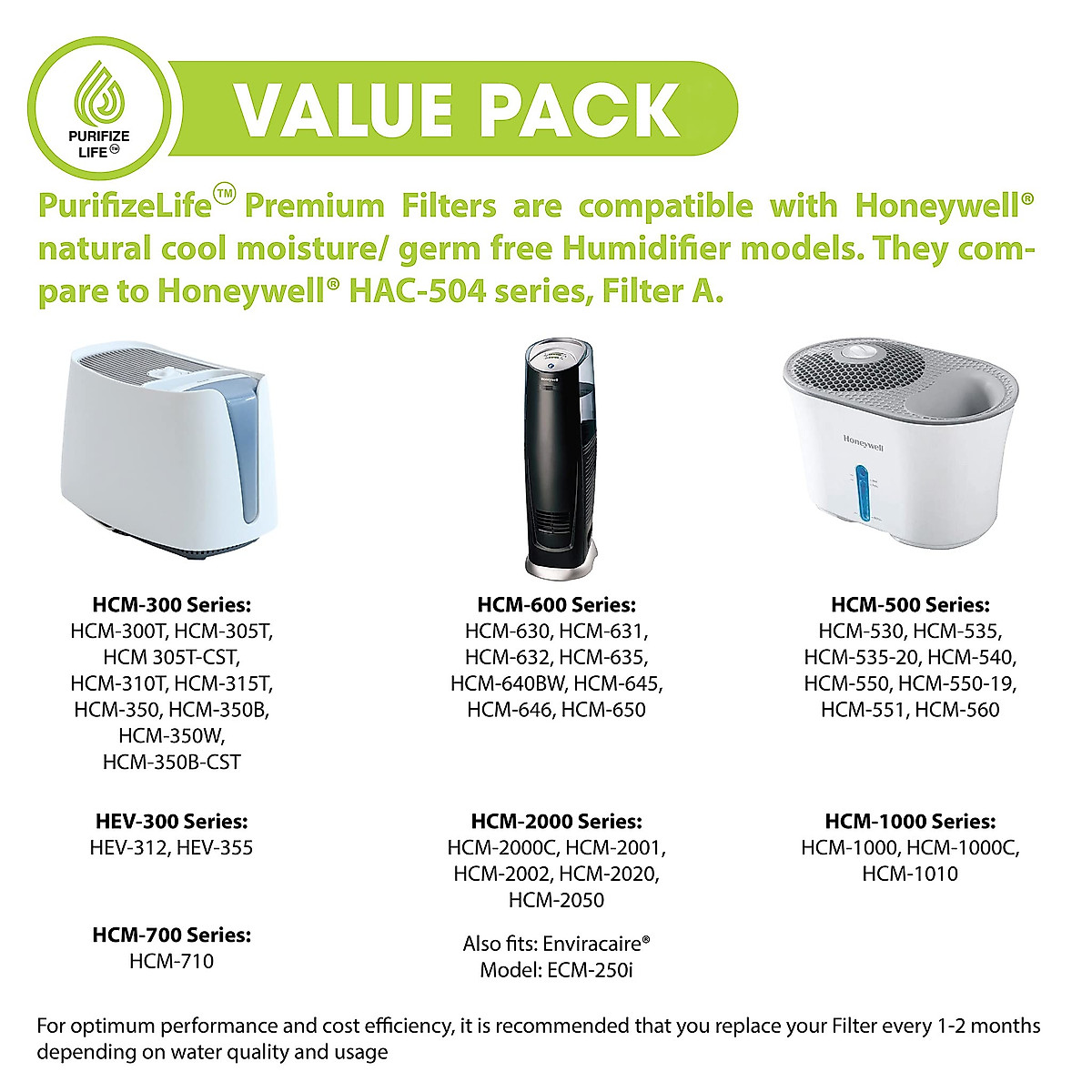 PURIFIZE LIFE Premium Replacement Wick Filter for Honeywell Humidifier HAC-504, HAC-504AW, HAC504, Filter A, HCM-350, HCM 350, HCM350W, HCM-315T, HCM-600, HCM-710 and Other Cool Mist Models (3 Pack)