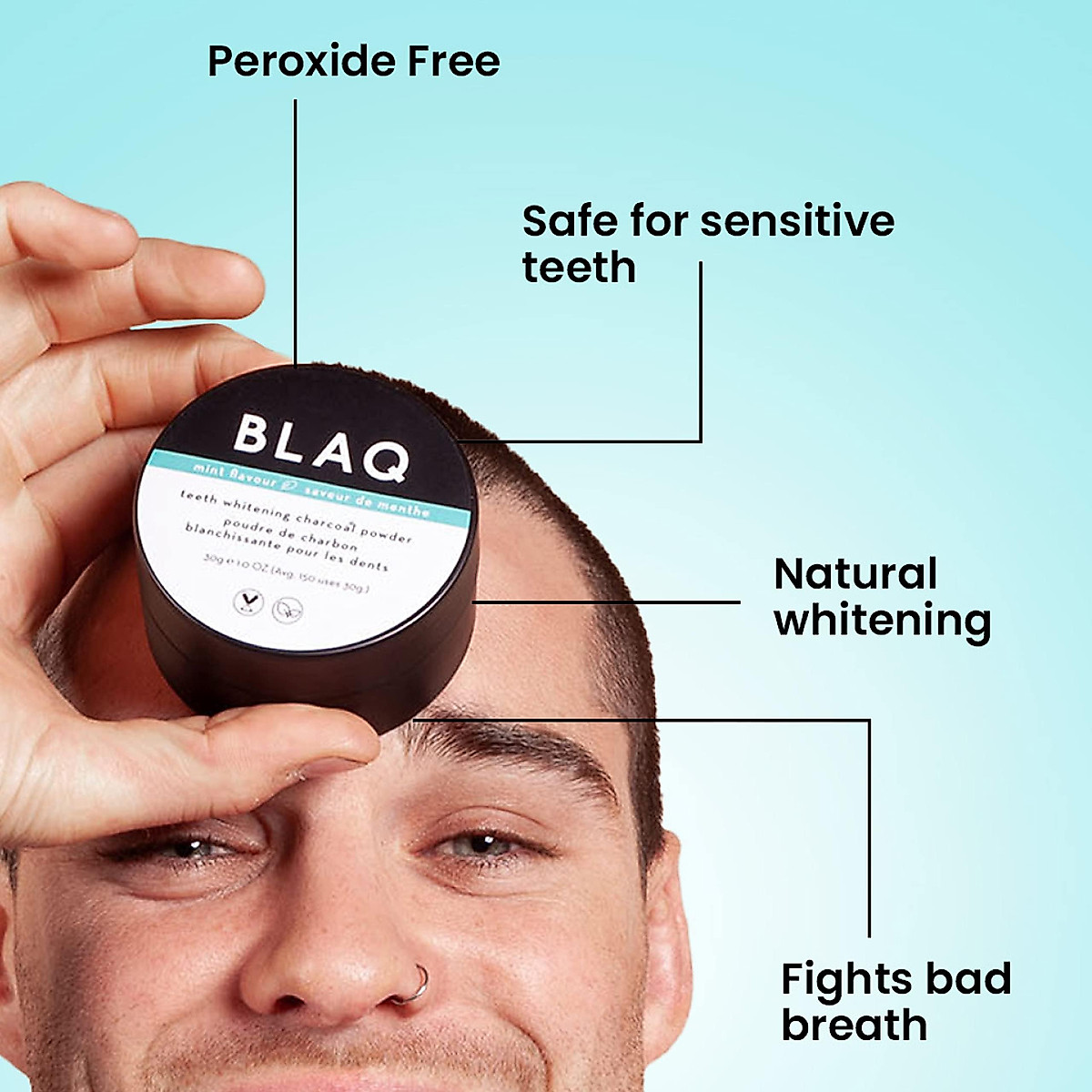 BLAQ Teeth Whitening Charcoal Powder - Natural Tooth Whitening for Sensitive Teeth - Charcoal Teeth Whitening Powder - Activated Charcoal Tooth Whitener - 30g/1oz