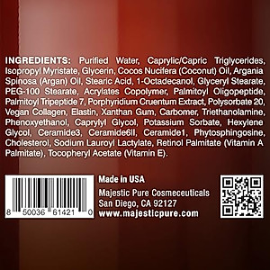 MAJESTIC PURE Whipped Argan Oil Body Butter for Women & Men - With Ceramides, Vitamin E & A & Vegan Collagen - For Skin, Face, & Appearance of Wrinkles & Fine Lines - 8oz