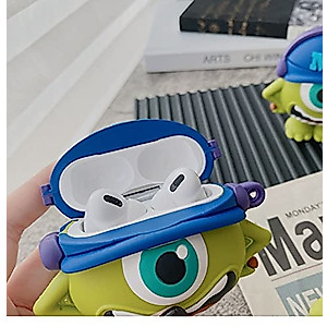Ultra Thick Soft Silicone Case Cover for Apple AirPods Pro 2019 Generation with Keychain Green Mike Monster 3D Cartoon Anime Cute Fun Funny Cool Unique Creative Women Teens Girls Boys