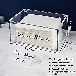 Acrylic Dryer Sheet Dispenser with Lid, Clear Dryer Sheet Holder for Laundry Room Decor and Accessories, Modern Style Fabric Softener Dispenser Transparent Container for Laundry Room Organization