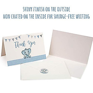 VNS Creations 50 Baby Shower Thank You Cards - Boy Baby Shower Thank You Cards- Baby Shower Cards - Elephant Baby Shower Thank You Cards - Baby Boy Shower Card with Envelopes & Stickers (Blue)