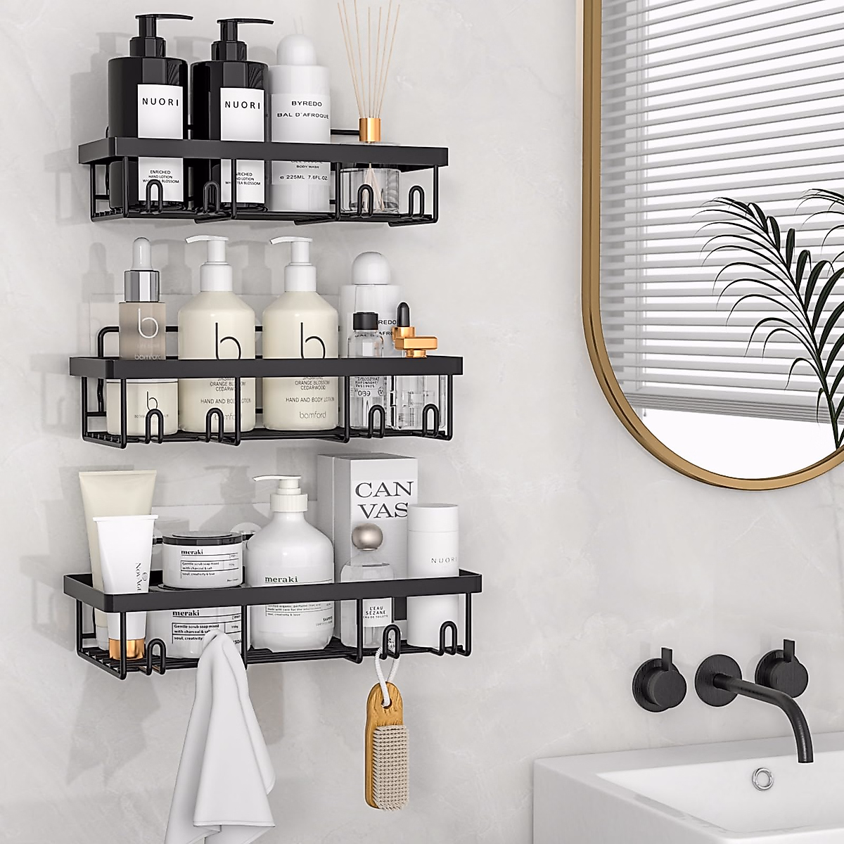 Liuoud Shower Caddy 10 Pack, Shower Organizer Shelves for Inside Shower, Bathroom self Adhesive Shower Rack, Durable Stainless Steel Shower Basket Wall Storage,Rustproof