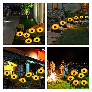 Elyccupa Solar Sunflower Lights LED Solar Powered Garden Stake Lights Outdoor Solar Flower Landscape Light for Patio Lawn Garden Yard Pathway Walkway Decoration, 6 Pack
