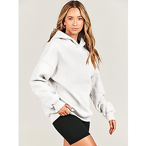ANRABESS Women’s Fleece Oversized Hoodies Sweatshirt Solid Winter Pullover Hoodie Comfy Loose Fall Trendy Y2K Tops for Teens White A1023baise-M