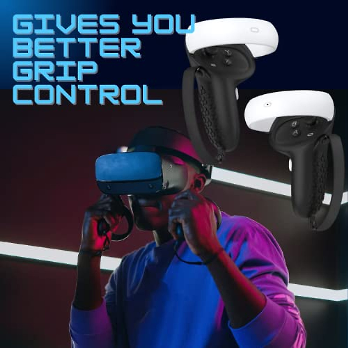 AMZDM Controller Grip for Oculus Meta Quest 2 Accessories Grips Cover for VR Touch Controllers Covers Protector with Non-Slip Joystick Covers 1Pair Black