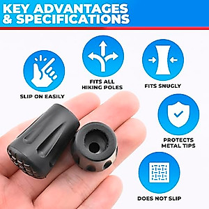 6Pcs Hiking Walking Stick Tips - Rubber Tips for Hiking Poles Hiking Accessories Collapsible Walking Stick Tips Rubber Tips for Canes - Hiking Pole Tips Rubber Tips for Walkers