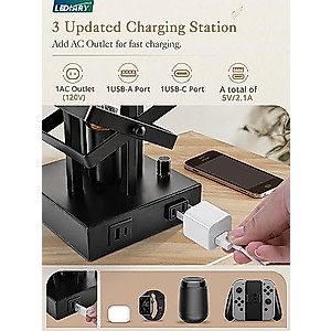 LEDIARY 27" Tall Farmhouse Table Lamps with AC Outlet and USB Ports, Rustic Living Room Lamps Set of 2, Black Industrial End Table Lamp for Bedroom Nightstand, 2 Blubs Included