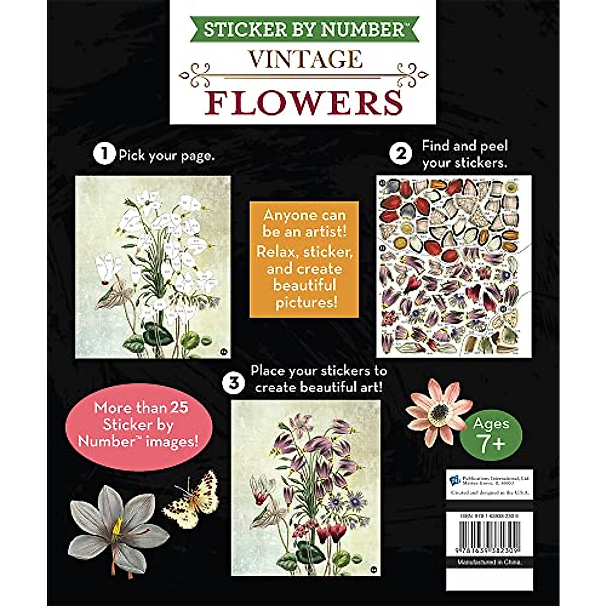 Brain Games - Sticker by Number - Vintage: Flowers (28 Images to Sticker)