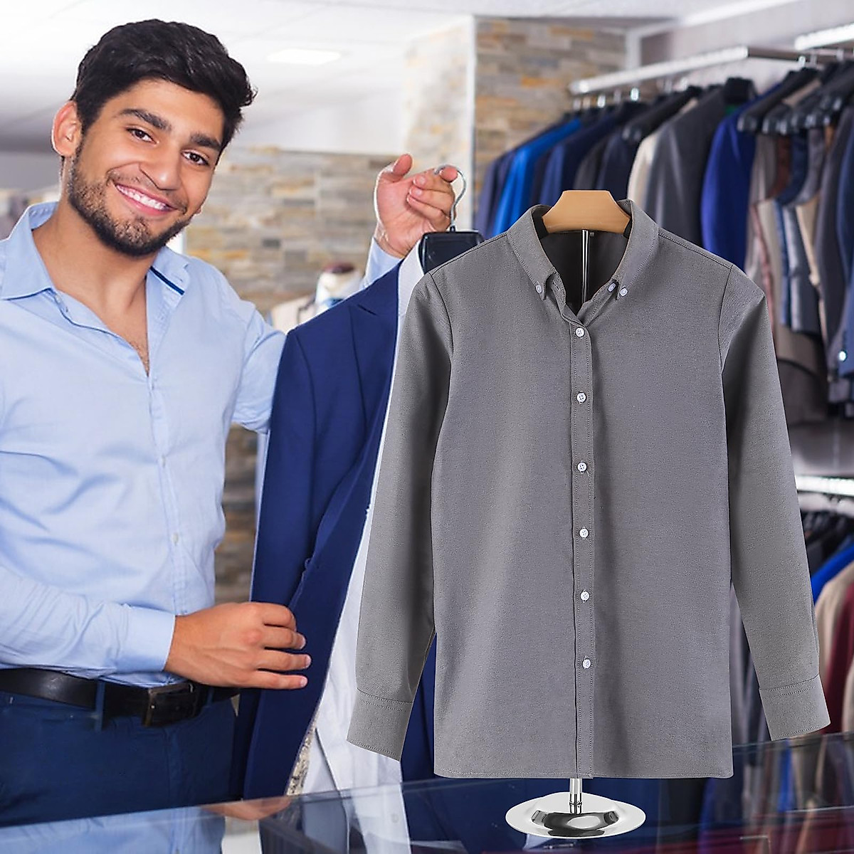 Entjor Adjustable Adult T Shirt Display Flexible Shoulder Stand Portable Black Metal Clothes Hanging Rack for Clothing Garment Coat Retail Vendor, Height 16-28 Inch (1 PCS)