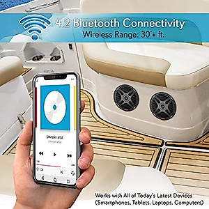Pyle 6.5 Inch Dual Marine Speakers - Waterproof and Bluetooth Compatible 2-Way Coaxial Range Amplified Audio Stereo Sound System with Wireless RF Streaming and 600 Watt Power-1 Pair-PLMRF65MB (Black)