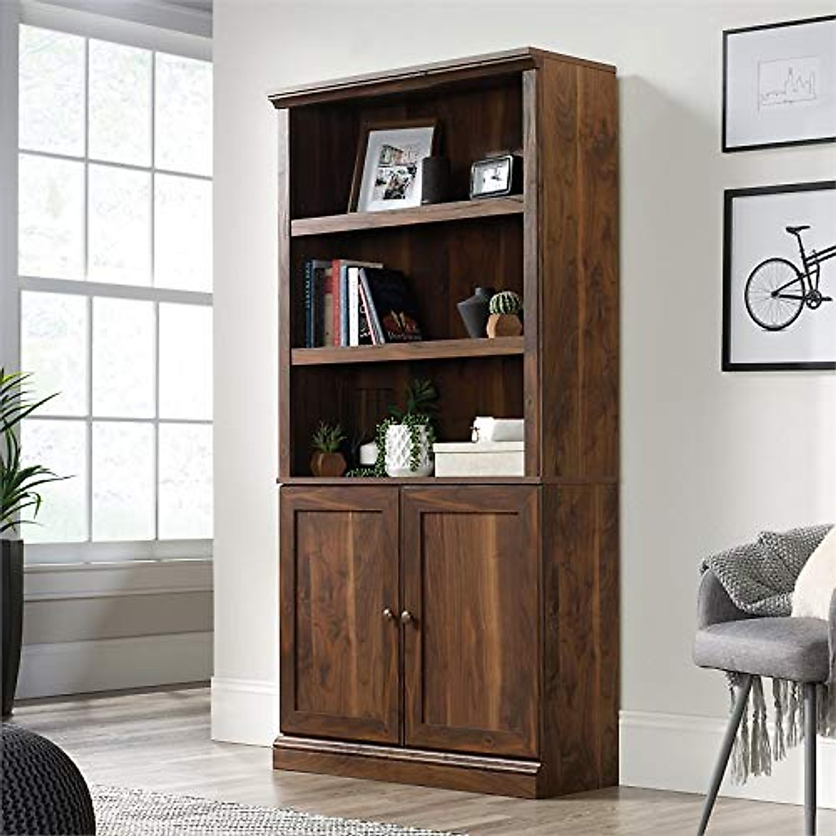 Sauder Misc Storage Engineered Wood Tall Wood Bookcase in Grand Walnut
