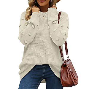XIEERDUO Women's Pullover Sweaters White Long Sleeve Chunky Knit Crewneck Sweatshirts Fall S