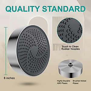 Rainfall Shower Head - 8" Thickened High-Pressure Shower Heads with Anti-Clog Rubber Jets - 360° Rotation Adjustable Shower Head - 1.8 GPM Flow Restrictor Replacement (Brushed Nickel)