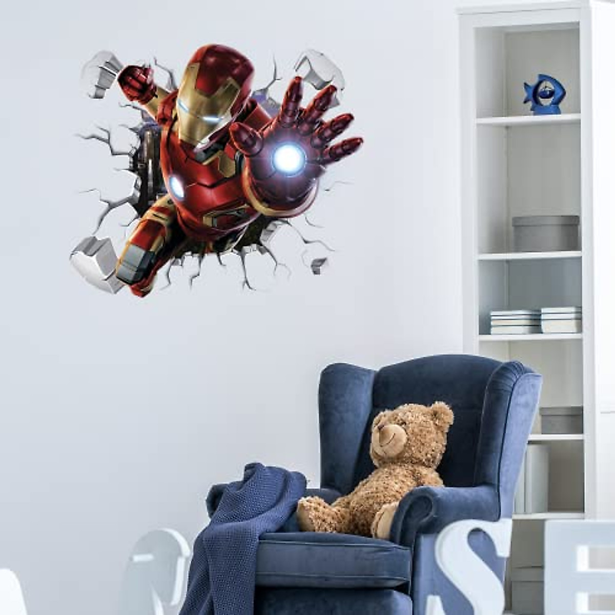 Superhero Wall Decals 3D Realistic Cool Wall Sticker Water Proof Self-Adhesive Vinyl for Boys Bedroom Bathroom Nursery Decoration Gift Supplies（15.7inx19.7in）
