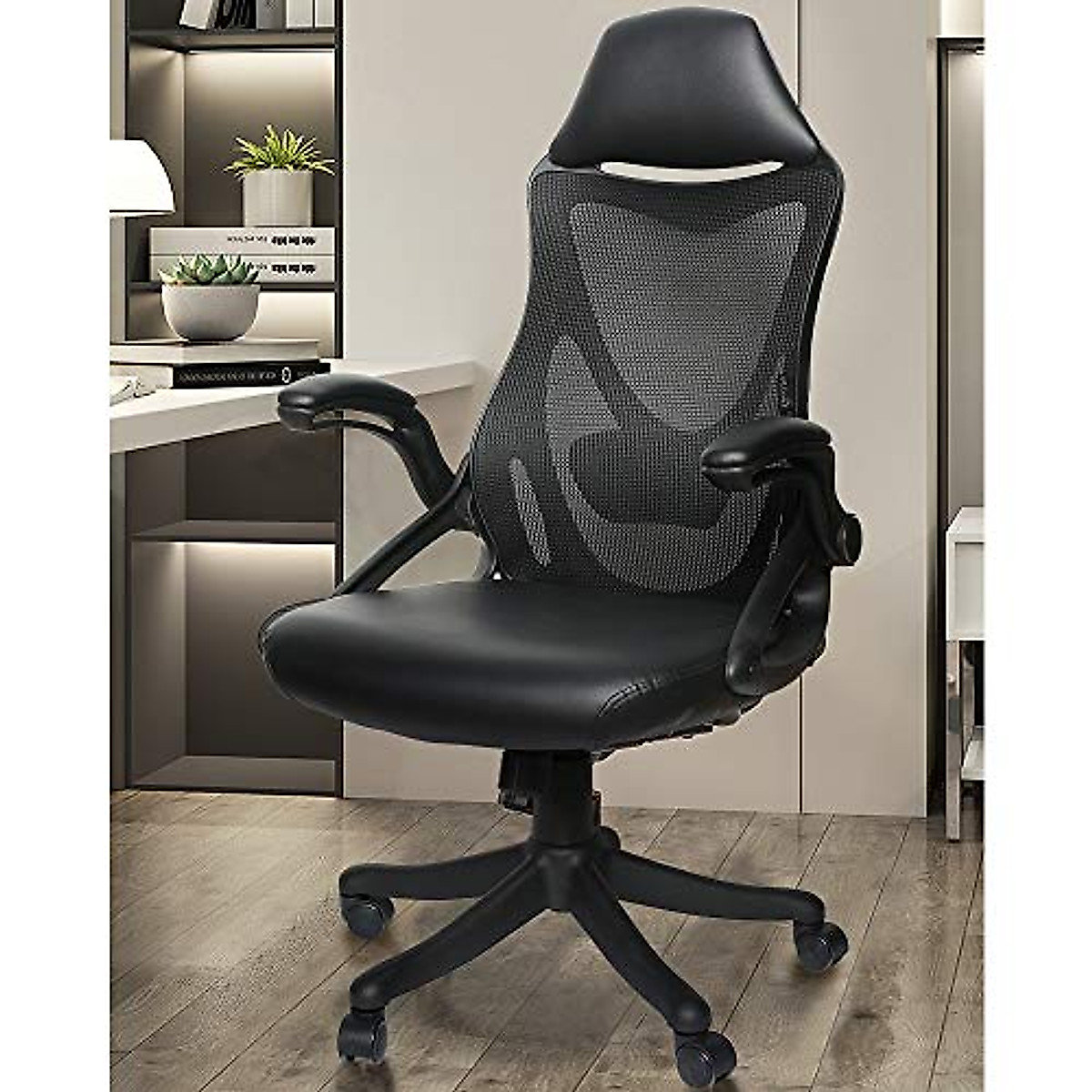 Ergonomic Home Office Desk Chair – Computer Mesh Adjustable Task Swivel Tilt Tension Armless Cushion Mid-Fiber Mesh Lumbar Support (Black D03(2))