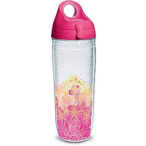 Tervis Yoga Lotus Flower Made in USA Double Walled Insulated Tumbler Travel Cup Keeps Drinks Cold & Hot, 24oz Water Bottle, Classic - Fuchsia Lid