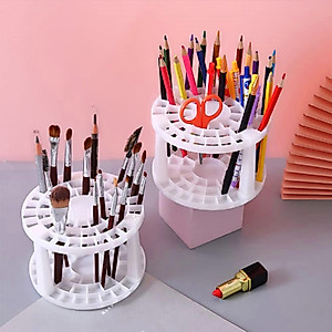 wekunro Plastic Artist Round 50 Hole Paint Brush Holder and Organizer Rack Holds, Acrylic Craft Paint and Make Up Brush Holder Storage Organizer, Miniature Paint Rack & Marker Holder (White 1PCS)