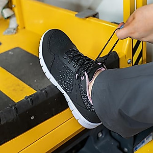 SPIEZ Lightweight Composite Toe Safety Shoes for Women, Non-Slip Puncture Proof Work Shoes for Ladies, Breathable Safety Toe Sneakers for Work and Daily Wear (Women Size 7) Black-Pink