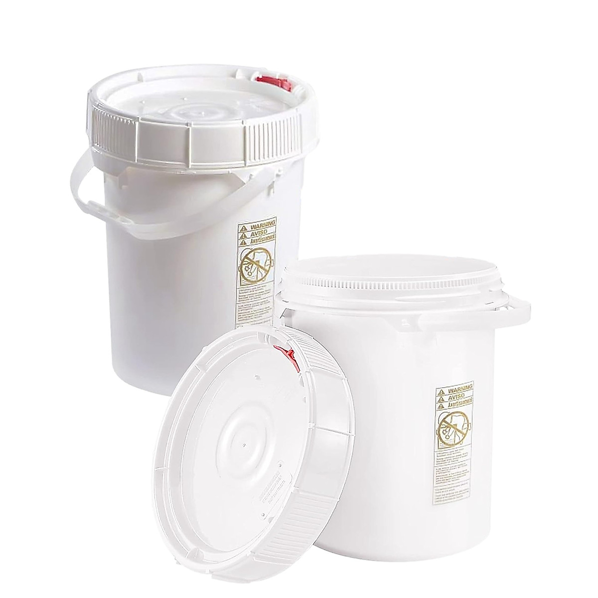 5 Gallon Food Grade Storage Container with Screw Lid - Durable Plastic for All-Purpose Storage - Pack of 2 - Air-Tight Design with Child Resistant Button ensures Safety. Perfect for Food Safe Buckets