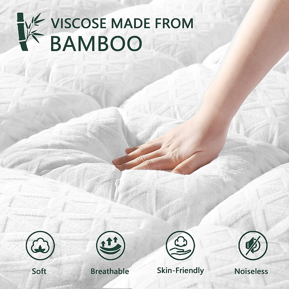 HARNY Bamboo Pillow Top King Size Mattress Topper - Thick Breathable Bed Pad for Back Pain - Soft Plush Feather Down Fill 8-21 Inch Deep Pocket(Viscose Made from Bamboo)