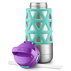 Ello Max Vacuum Insulated Stainless Steel Kids Water Bottle with Silicon Sleeve, 12 oz, Mint/Purple