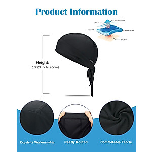 Black Doo Rags Sweat Wicking Beanie Cooling Helmet Liner Large Do Rags Skull Caps Head Wraps Dew Rags Hat for Men and Women (Black Pack)