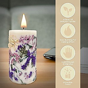 Vionami Aloha Kiwi Passionfruit Scented Pillar Candle with Dried Flowers - Long Burning Natural Soy Wax Scented Candle for Home - Gift-Boxed Hand Poured Luxury Candle with Paper Core Wick (Forget Me)