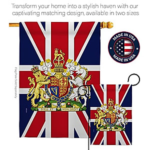 Queen Elizabeth II Flag Coat of Arms United Kingdom Garden Flag - Set Wood Dowel Sweet Life Sympathy Remembrance Bereavement Emotion Postive - House Banner Small Yard Gift Double-Sided 13 X 18.5