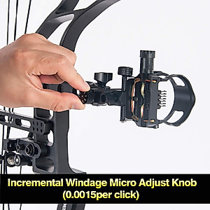 TOPOINT ARCHERY CNC Aluminum 5 Pins Or 7 Pins .019" Tool-Less Bow Sight with Micro Adjust Detachable Bracket LED Sight Light Left and Right Hand (PRO 7 PINS, Black)