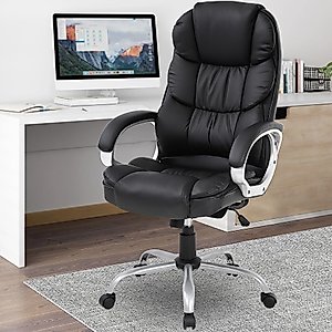 BLKMTY Office Chair Ergonomic Computer Chair PU Leather Chair High Back Desk Chair Adjustable Height Chair with Lumbar Support Executive Swivel Task Chair for Women, Black