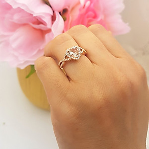 Dazzlingrock Collection 10K 7 MM Heart Morganite & Round Diamond Ladies Swirl Halo Engagement Ring, Rose Gold, Size 7