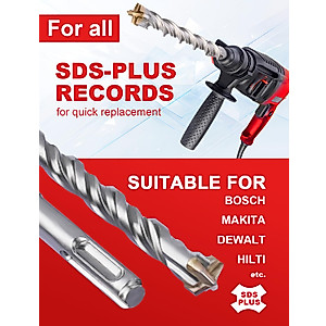 ZKH 10 Pcs SDS Plus Bits Set, (3/16'',1/4'',5/16'',3/8",1/2"), Carbide Tipped（YG8, Rotary Hammer Drill bits for Concrete, Cement, Stone, Brick, Ceramic Pots & More