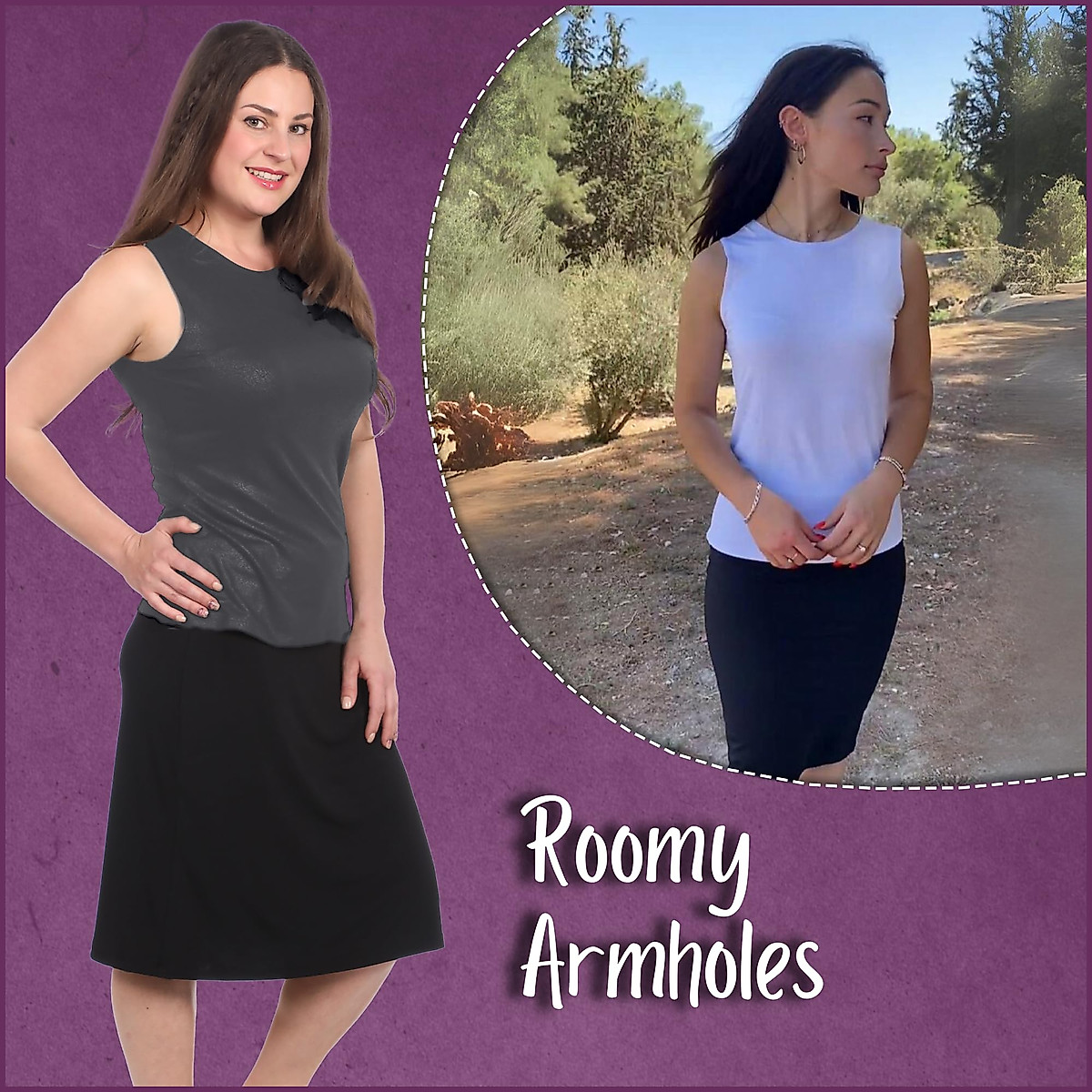 Kosher Casual Modest High Neck Tank Top for Women Full-Shoulder Sleeveless Shell Medium Black