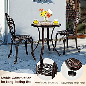 Giantex 3 Piece Patio Bistro Set, Cast Aluminum Patio Table and Chairs with Adjustable Feet, Outdoor Dining Chairs and Table Set for Lawn Porch Garden Balcony Backyard Poolside (Red Copper)