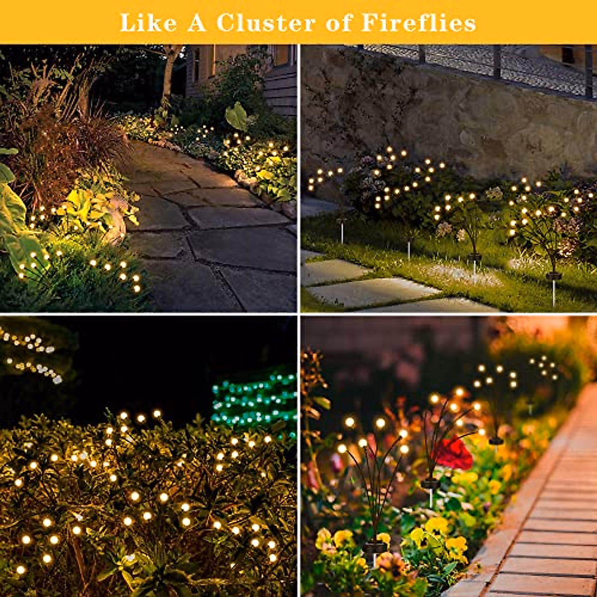 Solar Garden Lights, 4 Pack 24LED Solar Firefly Lights, Starburst Swaying Solar Firefly Lights Outdoor Waterproof, Sway by Wind, Solar Garden Landscape Lights, Firefly Lights Solar Outdoor Decorative