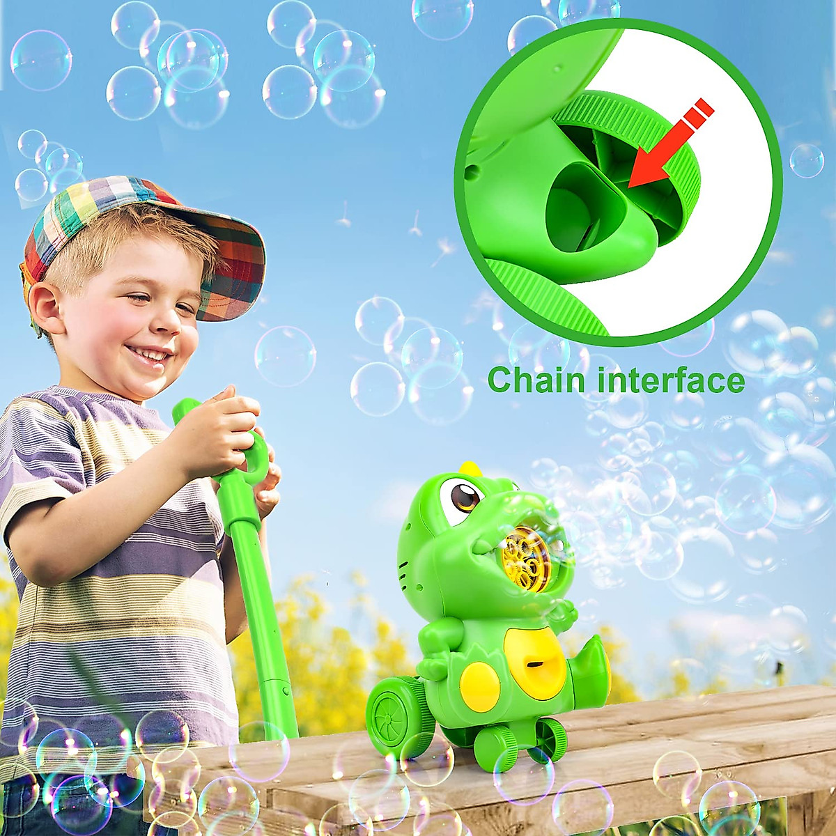 TOY Life Dinosaur Bubble Lawn Mower for Toddler with 3 Bubble Solutions, Bubble Mower for Toddlers, Kids Toy Lawn Mower, Leaf Blower Bubble Machine for Kids, Bubble Lawnmower, Outdoor Toddler Toys