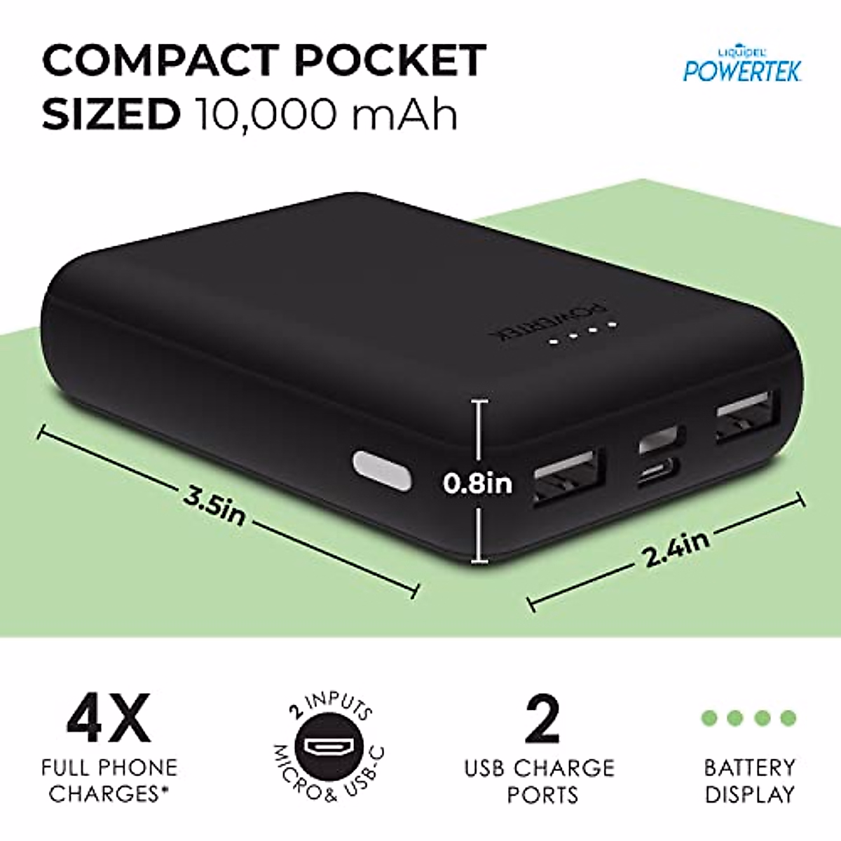 LIQUIPEL Powertek Power Bank, Compact Portable Phone Charger, Battery ...