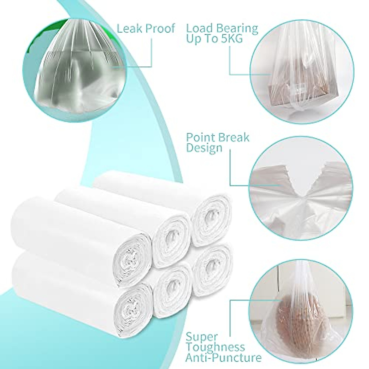 Small Trash Bags Handle Garbage Bags 300 Counts 4 Gallon Trash Can Liner For Home Office Kitchen Bathroom Plastic Bins Trash Recycling 15 Liters Bags