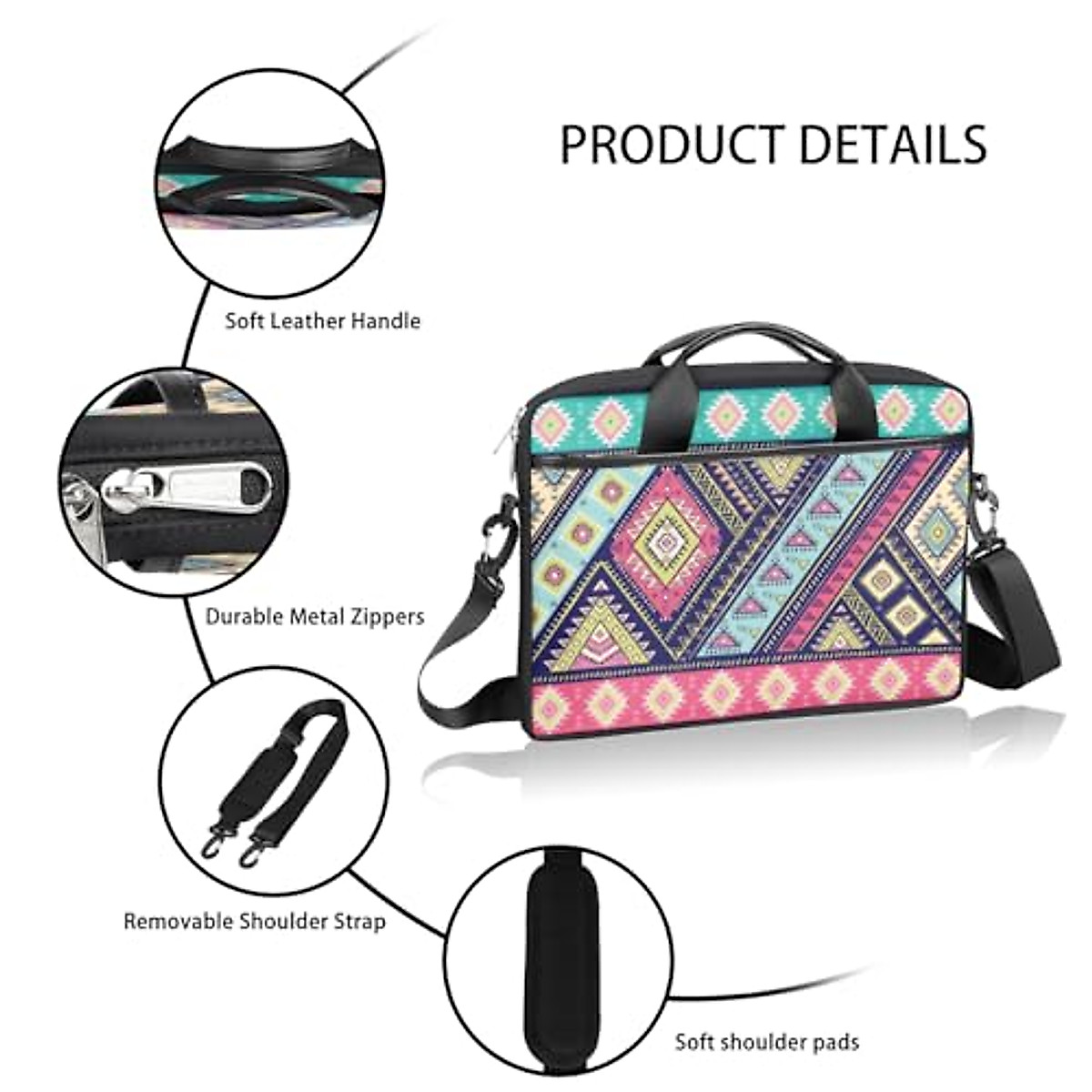 Paisley Ethnic Mandala Laptop Computer Bag Waterproof Shoulder Messenger Bag 13-15 inch Durable Laptop Tote Bag with Shoulder Strap Handle Lightweight Crossbody Briefcase