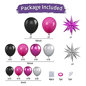 Black Pink Balloons Garland Arch Kit, Hot Pink Black Silver Balloons Arch With Star Balloons For Girls Birthday Engagement Anniversary Wedding Bridal Decoration